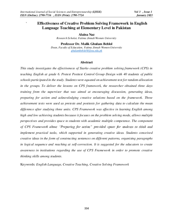(PDF) Effectiveness of Creative Problem Solving Framework in English Language Teaching at ...