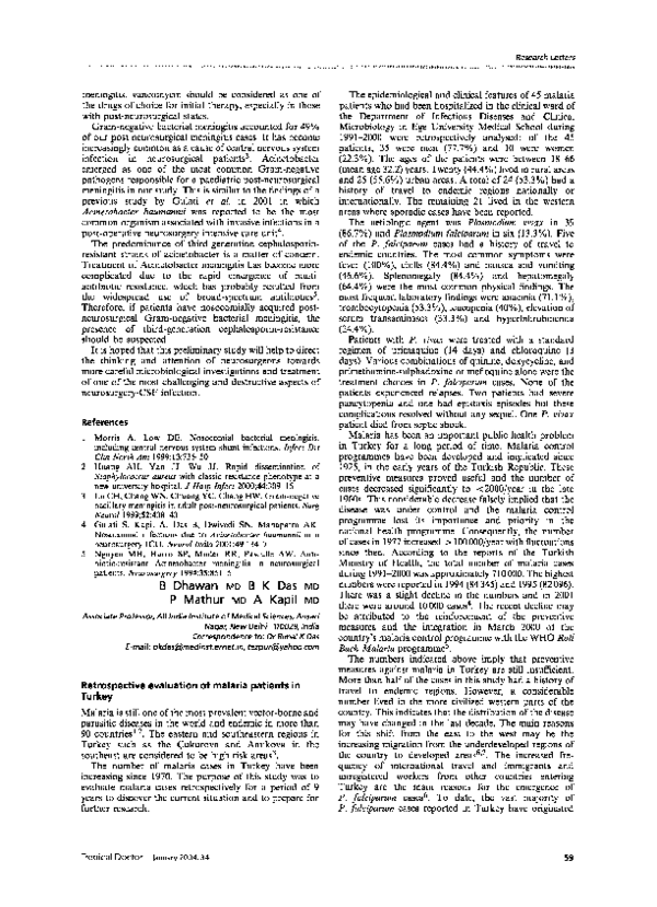 (PDF) Retrospective Evaluation of Malaria Patients in Turkey