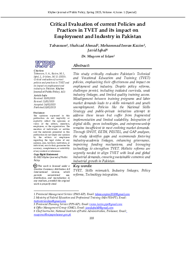 (PDF) Critical Evaluation of current Policies and Practices in TVET and ...