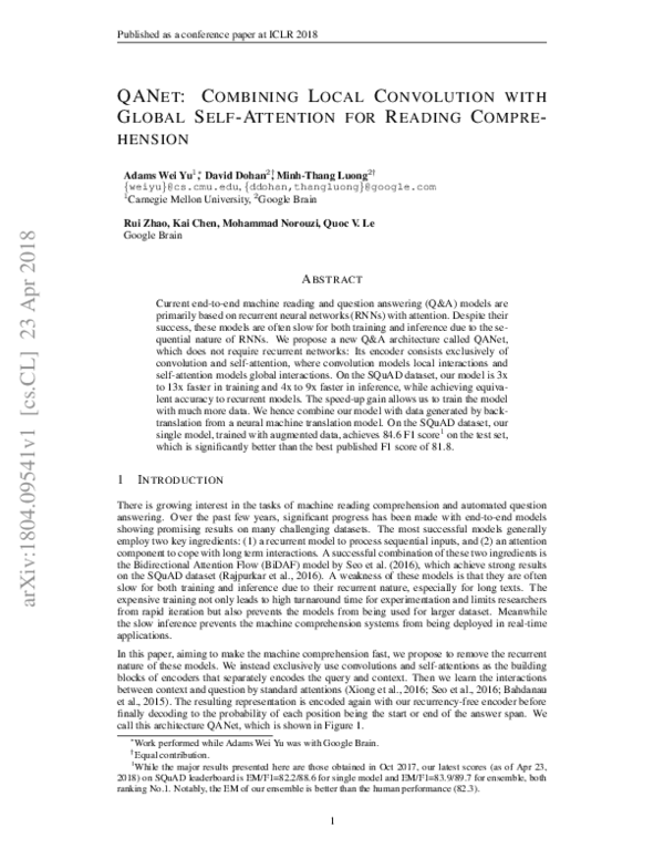 (PDF) QANet: Combining Local Convolution with Global Self-Attention for ...
