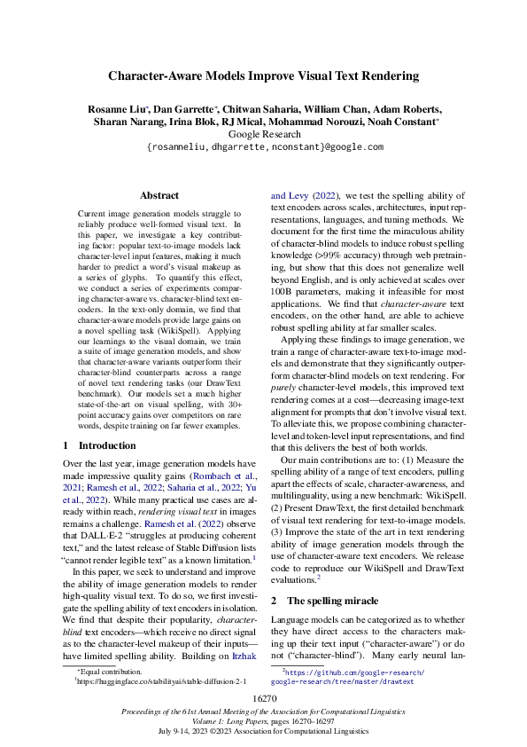 (PDF) Character-Aware Models Improve Visual Text Rendering