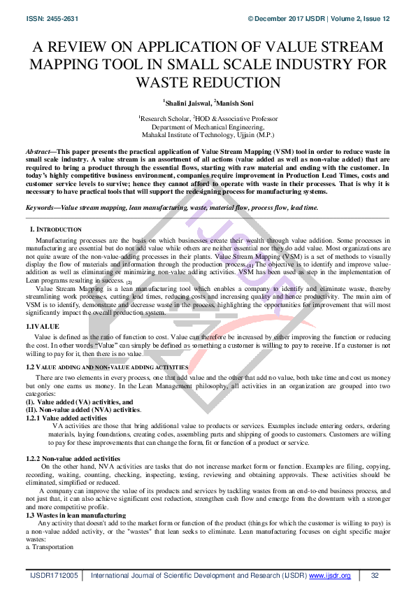 (PDF) A Review on Application of Value Stream Mapping Tool in Small ...