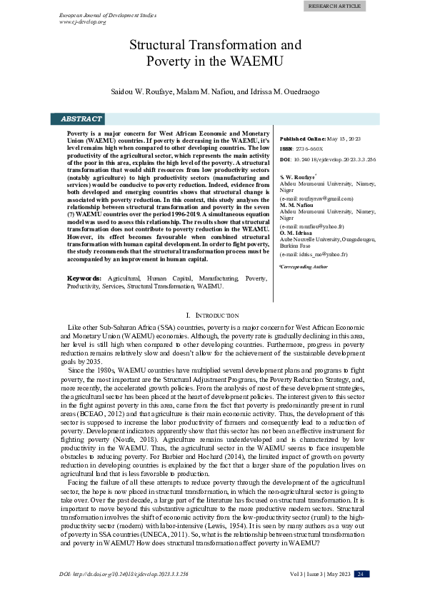 (PDF) Structural Transformation and Poverty in the WAEMU