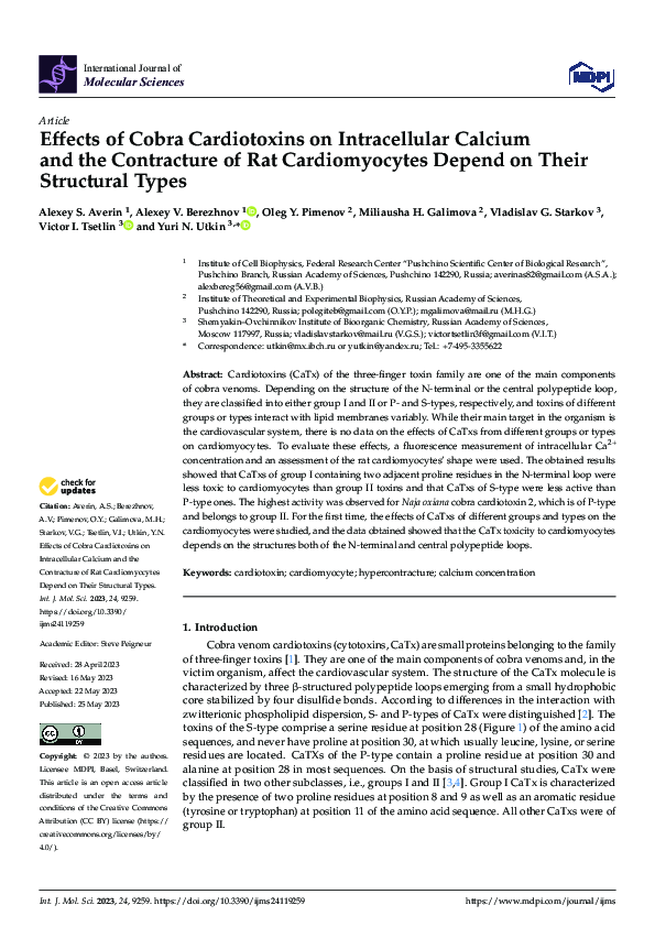 (PDF) Effects of Cobra Cardiotoxins on Intracellular Calcium and the ...