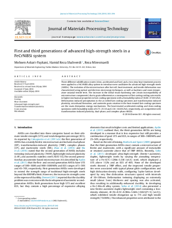 (PDF) First and third generations of advanced high-strength steels in a FeCrNiBSi system