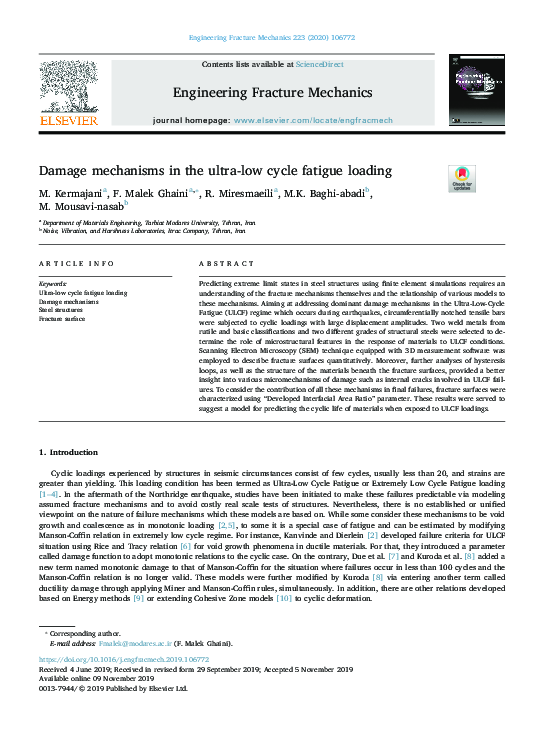 (PDF) Damage mechanisms in the ultra-low cycle fatigue loading