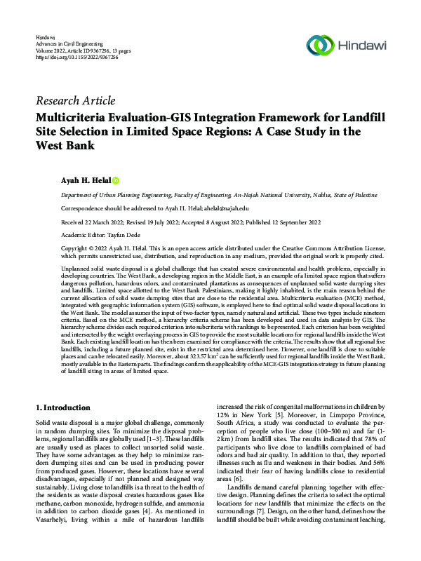 (PDF) Multicriteria Evaluation-GIS Integration Framework for Landfill Site Selection in Limited ...