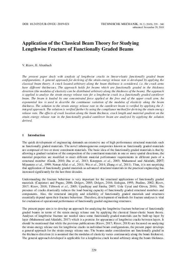(PDF) Application of the Classical Beam Theory for Studying Lengthwise ...