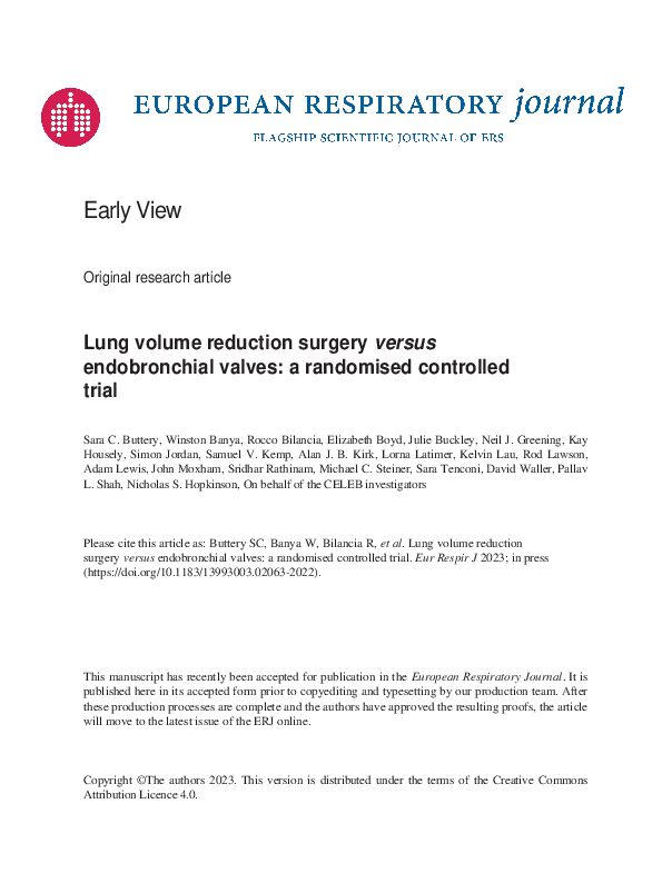 (PDF) Lung volume reduction surgeryversusendobronchial valves: a ...