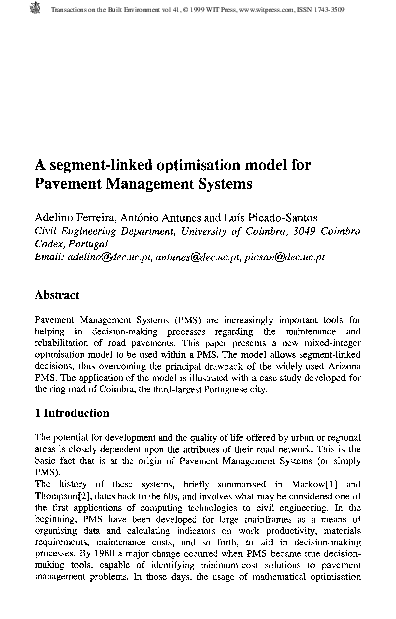 (PDF) A Segment-Linked Optimisation Model for Pavement Management Systems
