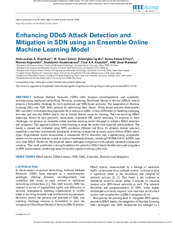 (PDF) Enhancing DDoS Attack Detection and Mitigation in SDN using an ...