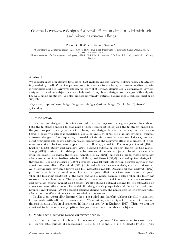 (PDF) Optimal cross-over designs for total effects under a model with ...