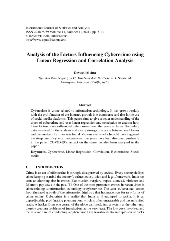 (PDF) Analysis of the Factors Influencing Cybercrime using Linear Regression and Correlation ...