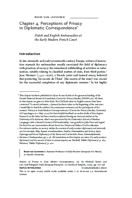 (PDF) Bram van Leuveren, 'Perceptions of Privacy in Diplomatic ...