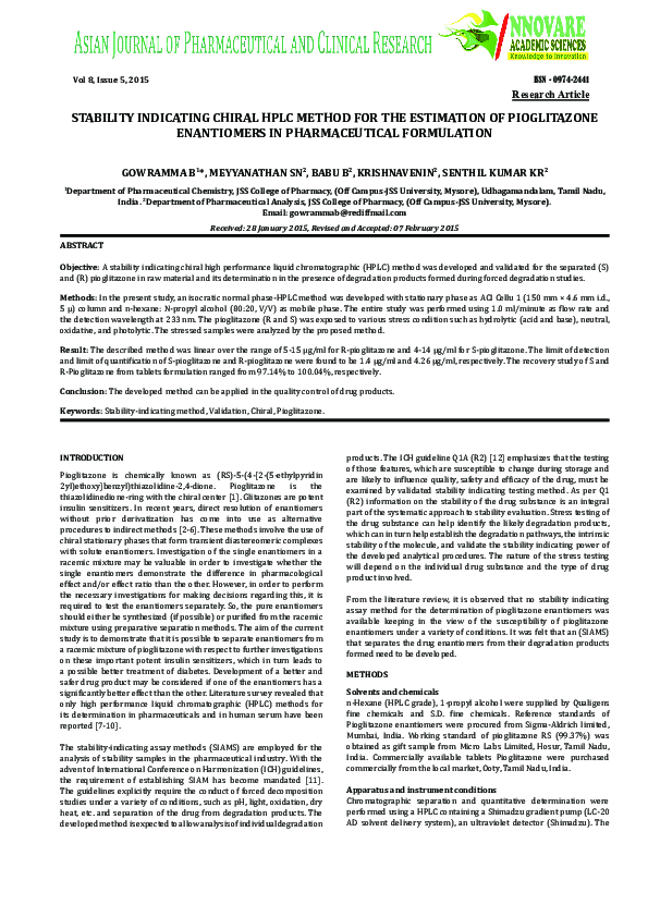 (PDF) Stability Indicating Chiral HPLC Method for the Estimation of ...