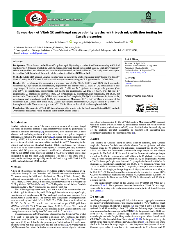 (PDF) Comparison of Vitek 2C antifungal susceptibility testing with ...