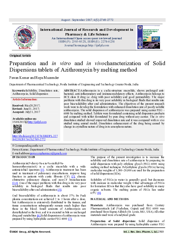 (PDF) Preparation and in vitro and in vivocharacterization of Solid ...