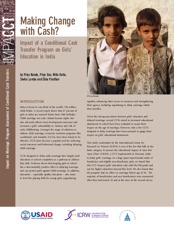 (PDF) Making Change with Cash? Impact of a Conditional Cash Transfer ...