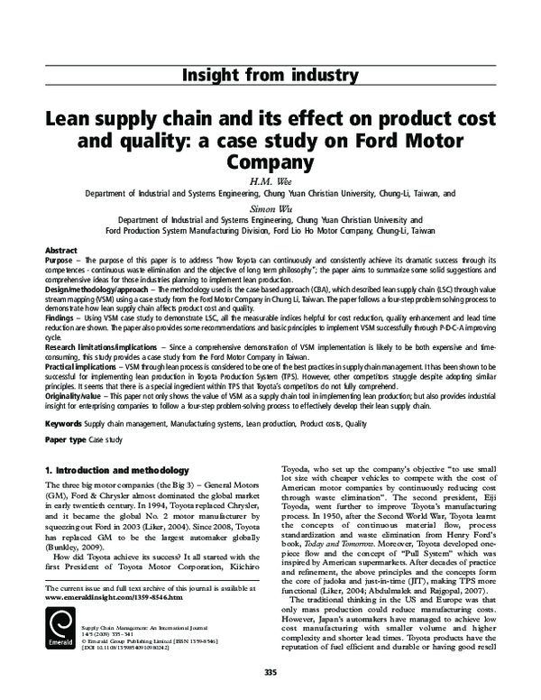 (PDF) Lean supply chain and its effect on product cost and quality: a ...