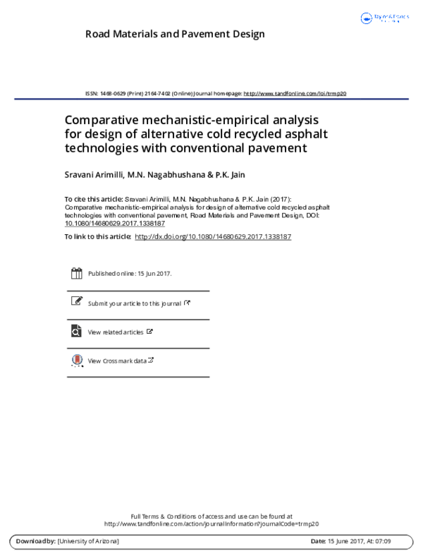 (PDF) Comparative mechanistic-empirical analysis for design of alternative cold recycled asphalt ...