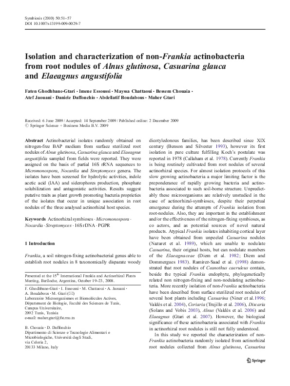 (PDF) Isolation and characterization of non-Frankia actinobacteria from ...