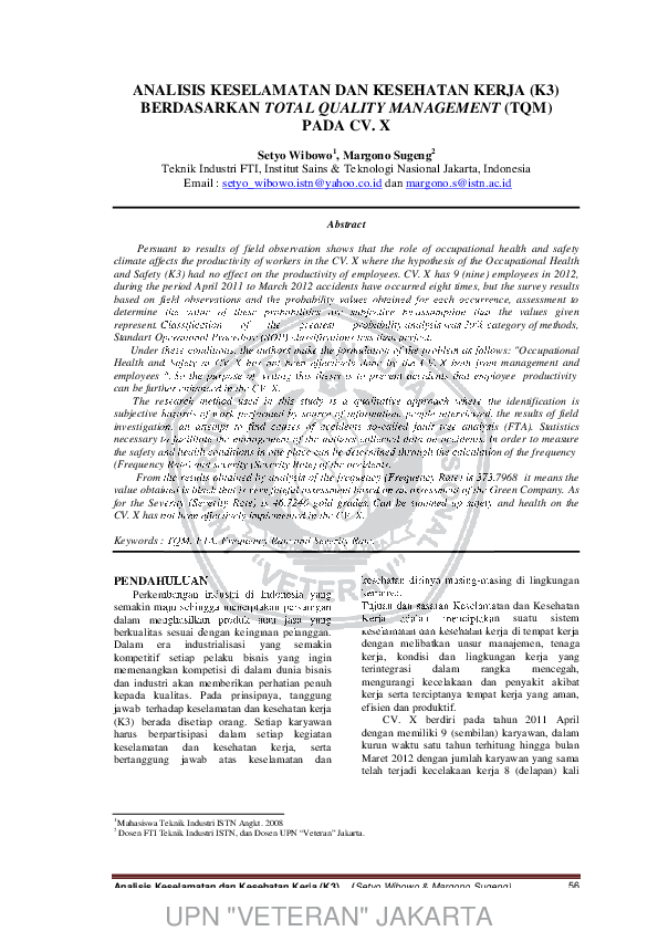(PDF) Analisis Keselamatan dan Kesehatan Kerja (K3) Berdasarkan Total ...