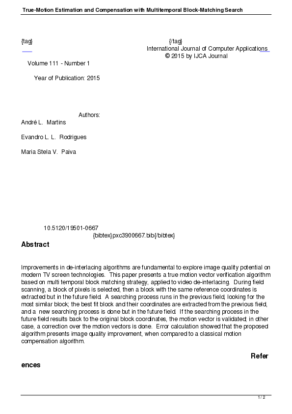 (PDF) True-Motion Estimation and Compensation with Multitemporal Block ...