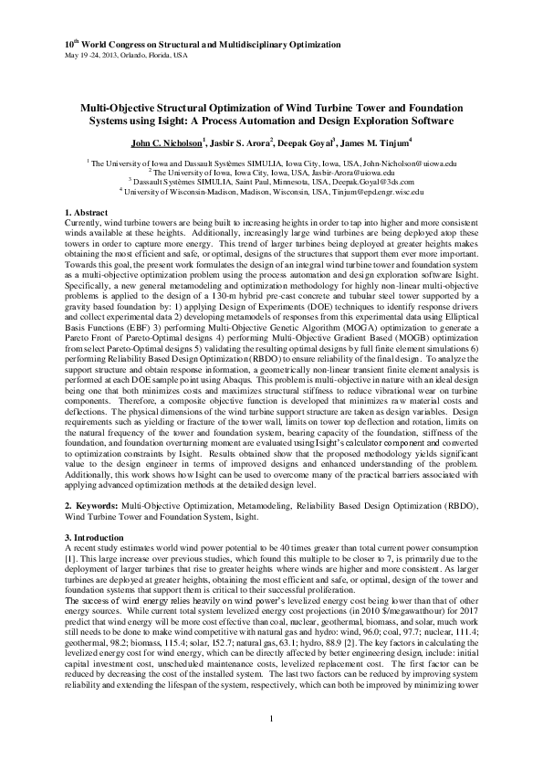 (PDF) Multi-Objective Structural Optimization of Wind Turbine Tower and Foundation Systems using ...