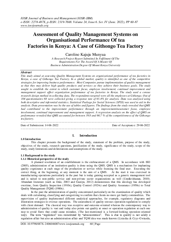 (PDF) Assessment of Quality Management Systems on Organisational ...