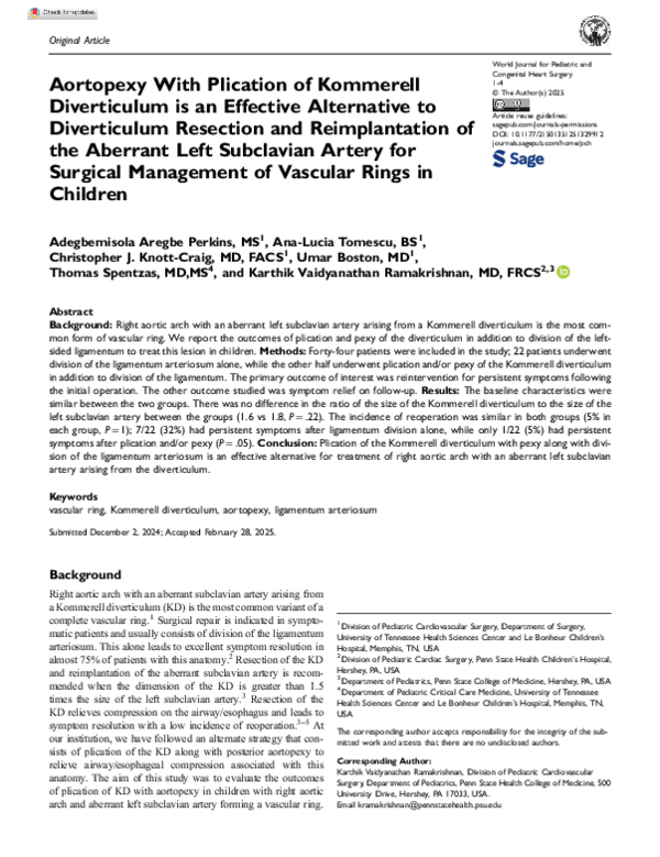 (PDF) Aortopexy With Plication of Kommerell Diverticulum is an ...