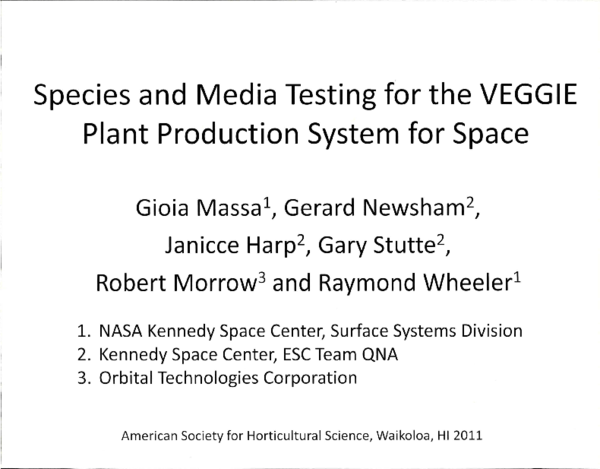 (PDF) Species and Media Testing for the VEGGIE Plant Production System ...