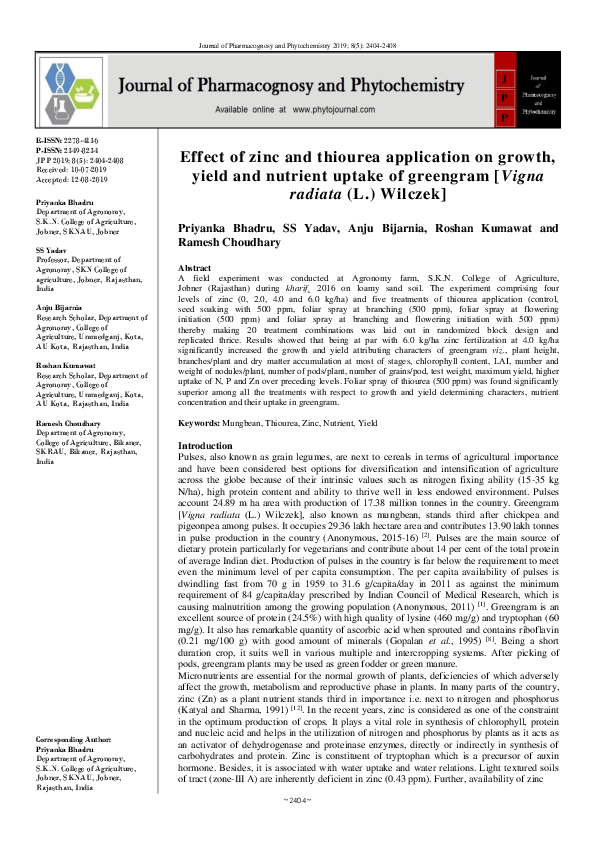 (PDF) Effect of zinc and thiourea application on growth, yield and ...
