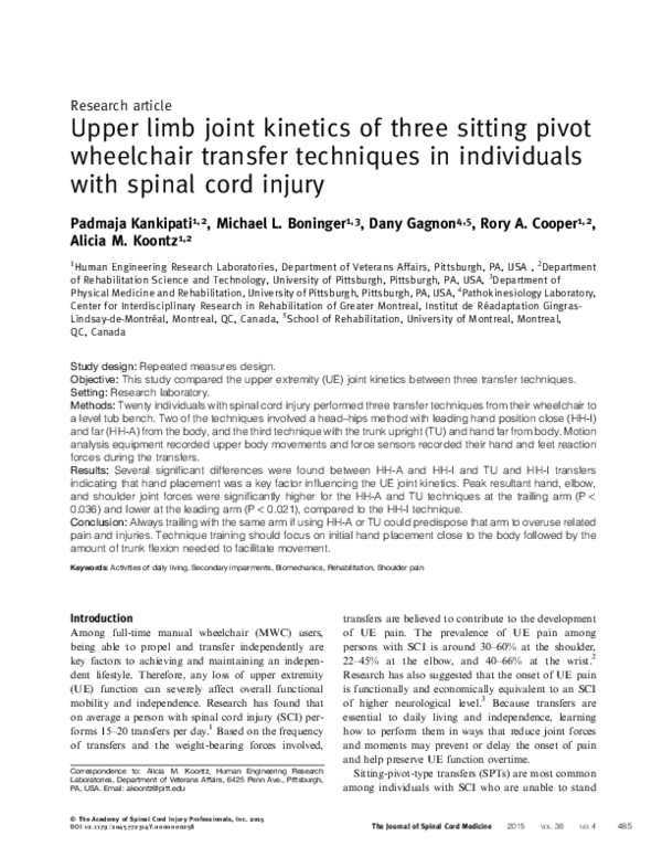 (PDF) Upper limb joint kinetics of three sitting pivot wheelchair ...