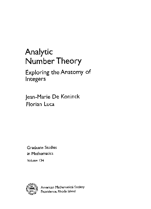 (PDF) Analytic Number Theory: Exploring the Anatomy of Integers