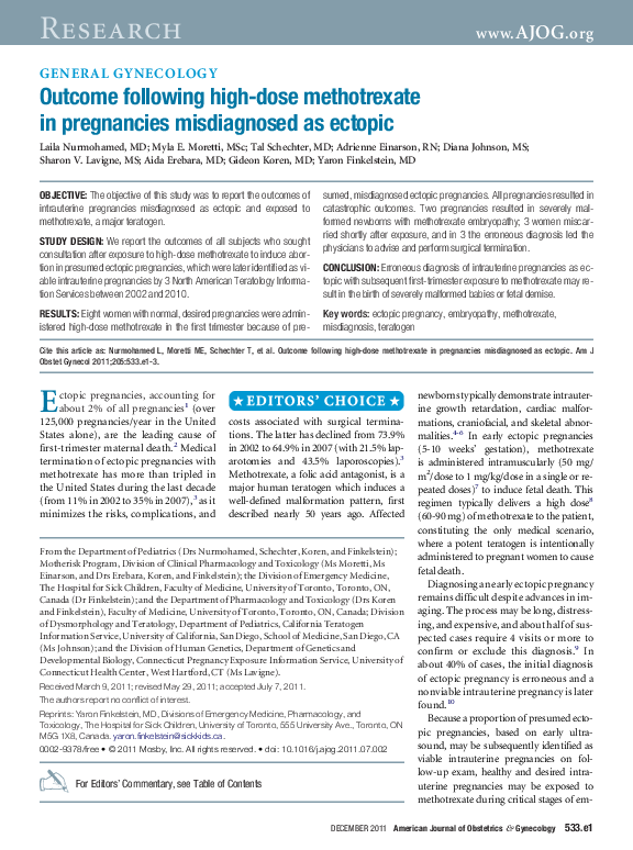(PDF) Outcome following high-dose methotrexate in pregnancies ...