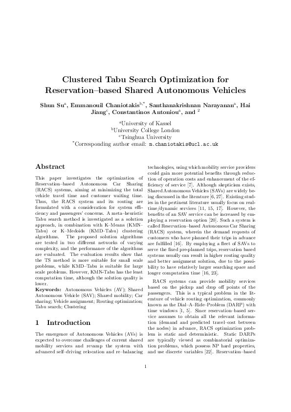 (PDF) Clustered tabu search optimization for reservation-based shared autonomous vehicles