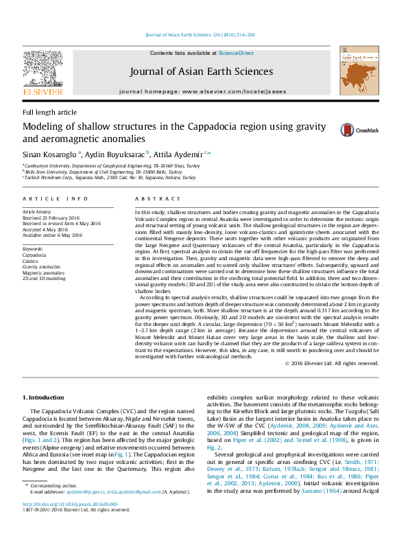 (PDF) Modeling of shallow structures in the Cappadocia region using gravity and aeromagnetic ...