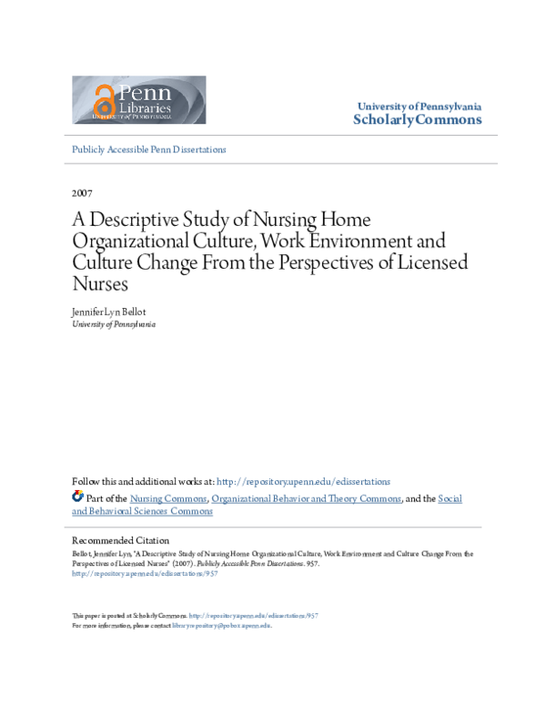 (PDF) A Descriptive Study of Nursing Home Organizational Culture, Work ...