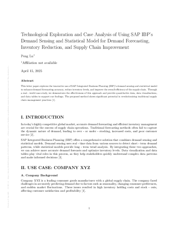 (PDF) Technological Exploration and Case Analysis of Using SAP IBP's Demand Sensing and ...