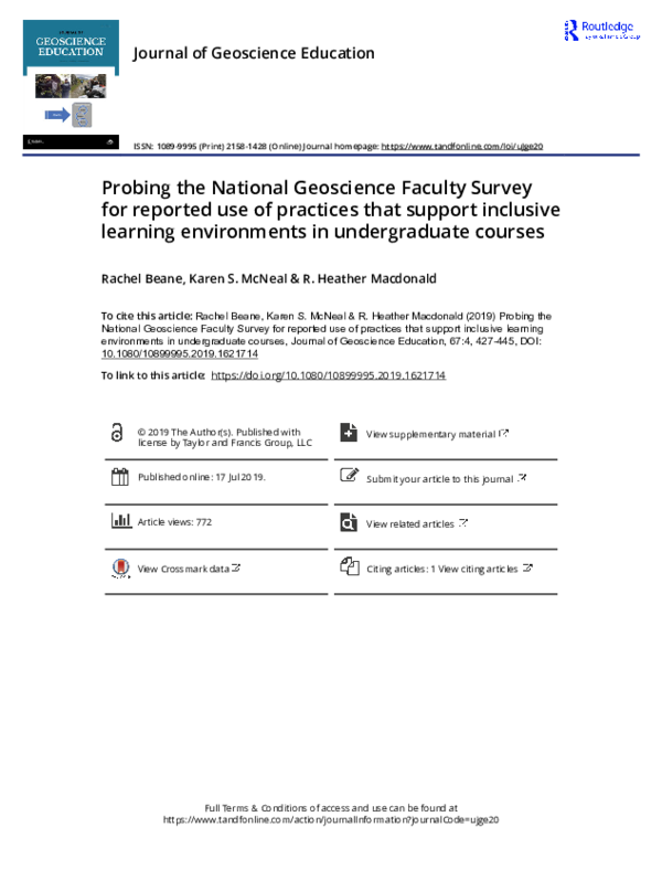 (PDF) Probing the National Geoscience Faculty Survey for reported use of practices that support ...