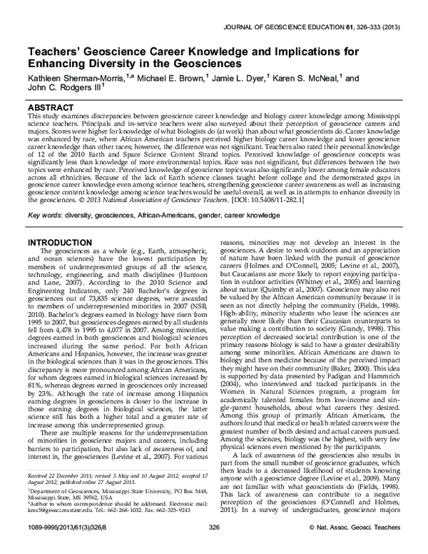 (PDF) Teachers' Geoscience Career Knowledge and Implications for ...