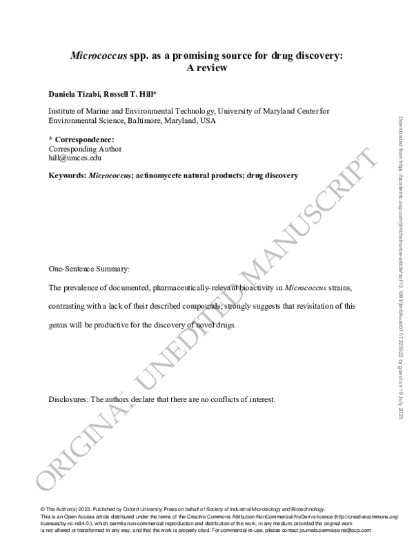 (PDF) Micrococcus spp. as a promising source for drug discovery: A review