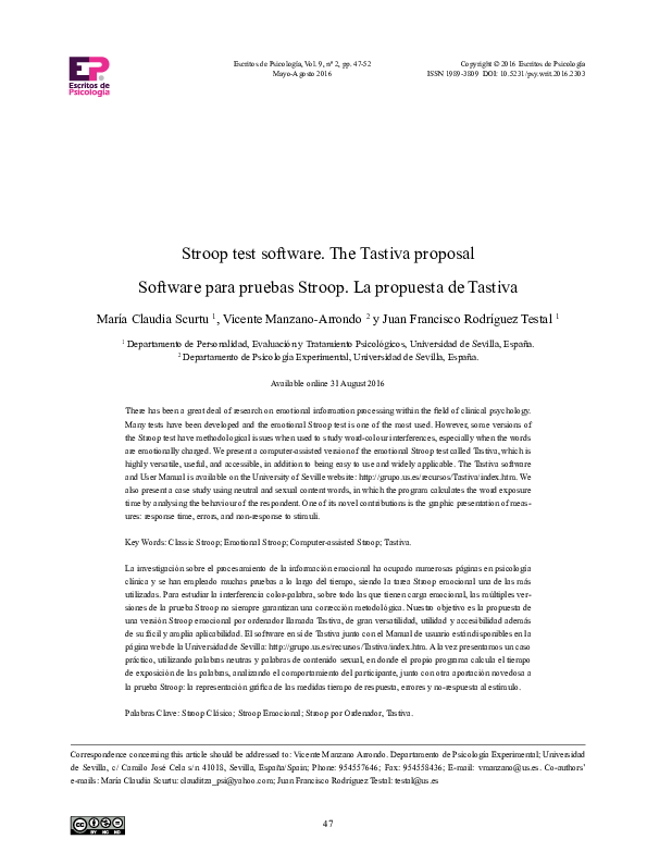 (PDF) Stroop test software. The Tastiva proposal