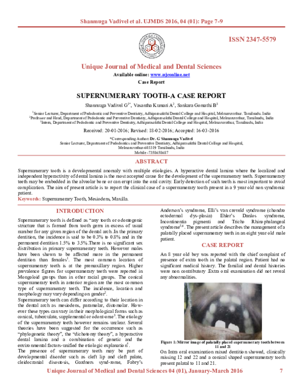 (PDF) Unique Journal of Medical and Dental Sciences SUPERNUMERARY TOOTH ...