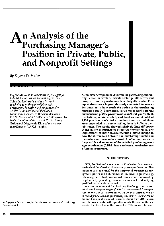 (PDF) An Analysis of the Purchasing Manager's Position in Private ...