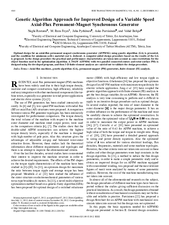 (PDF) Genetic Algorithm Approach for Improved Design of a Variable Speed Axial-Flux Permanent ...