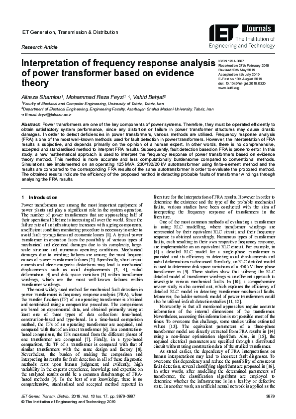 (PDF) Interpretation of frequency response analysis of power transformer based on evidence theory