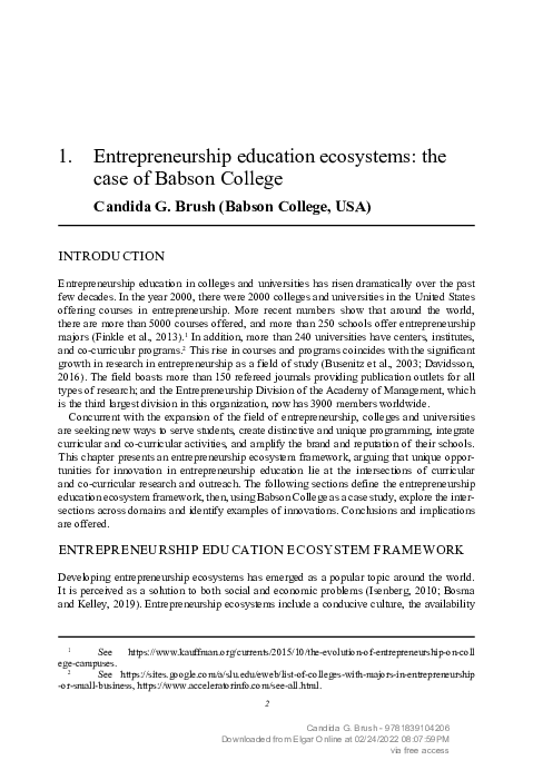 (PDF) Entrepreneurship education ecosystems: the case of Babson College
