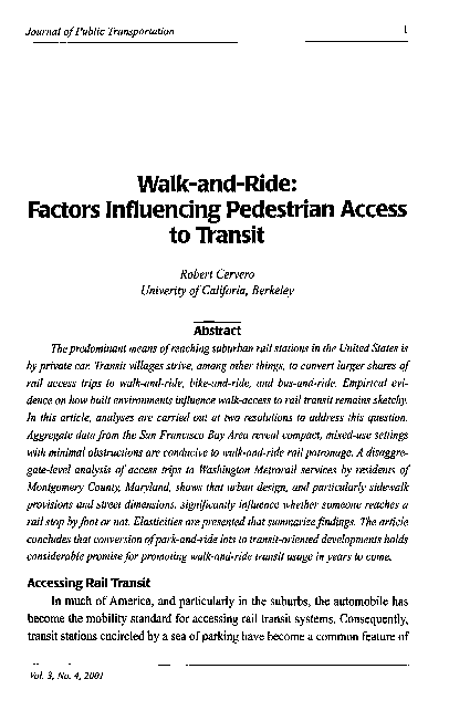 (PDF) Walk-and-Ride: Factors Influencing Pedestrian Access to Transit
