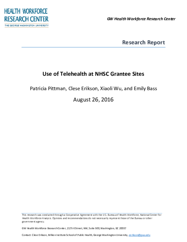 (PDF) Use of Telehealth in NHSC Grantee Sites
